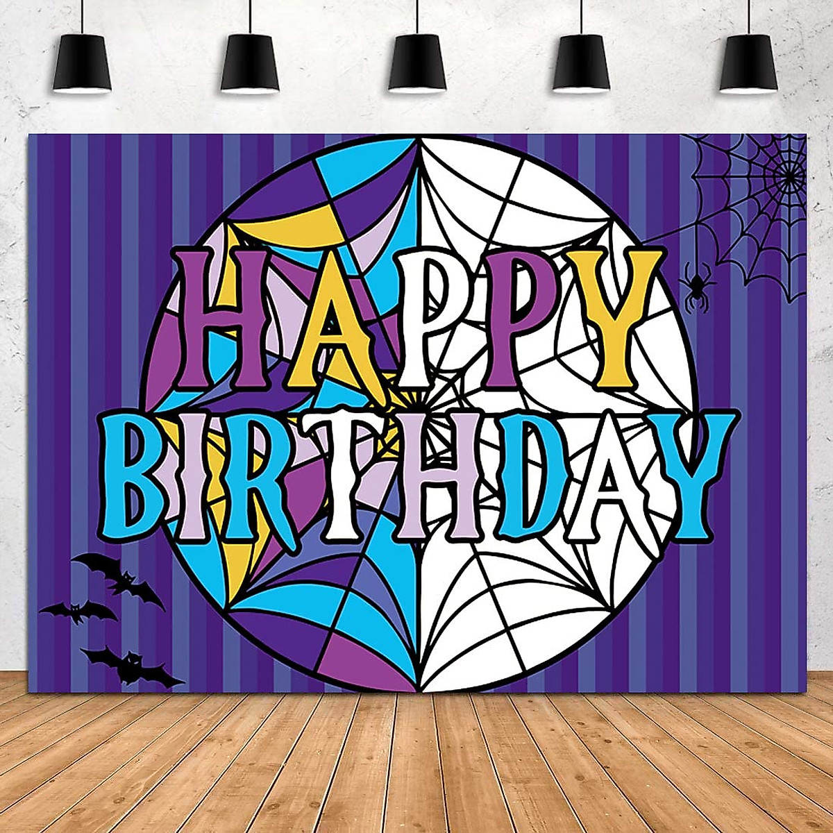 Wednesday Banner Wednesday Horror Theme Birthday Photography Backdrop Kids Boys Girls Birthday Party Decorations Supplies Black White Stripe Photo Banner Props（5x3ft）