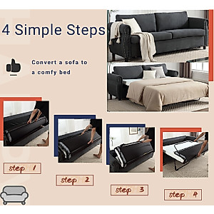 80.7" Pull Out Sofa Bed, 2-in-1 Velvet Queen Convertible Sleeper Couch with Memory Foam Mattress & Solid Wood Bed Frame, Large Pullout Couch Bed for Living Room, Apartment, Small Space,Dark Gray