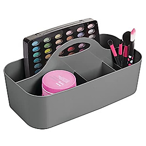 mDesign Plastic Divided Shower Organizer Basket Caddy Tote with Handle - Storage for Bathroom or Dorm - Holds Hand Soap, Shampoo, Sponges, Scrubs, and Body Wash - Lumiere Collection, 2 Pack, Dark Gray