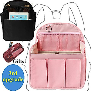 (New 3rd UPGRADE) Nylon Backpack Organizer Insert large, Backpack Organizer Insert , Women Backpack For Mummy Coach MCM LV JanSport Anello (Large, Pink) …