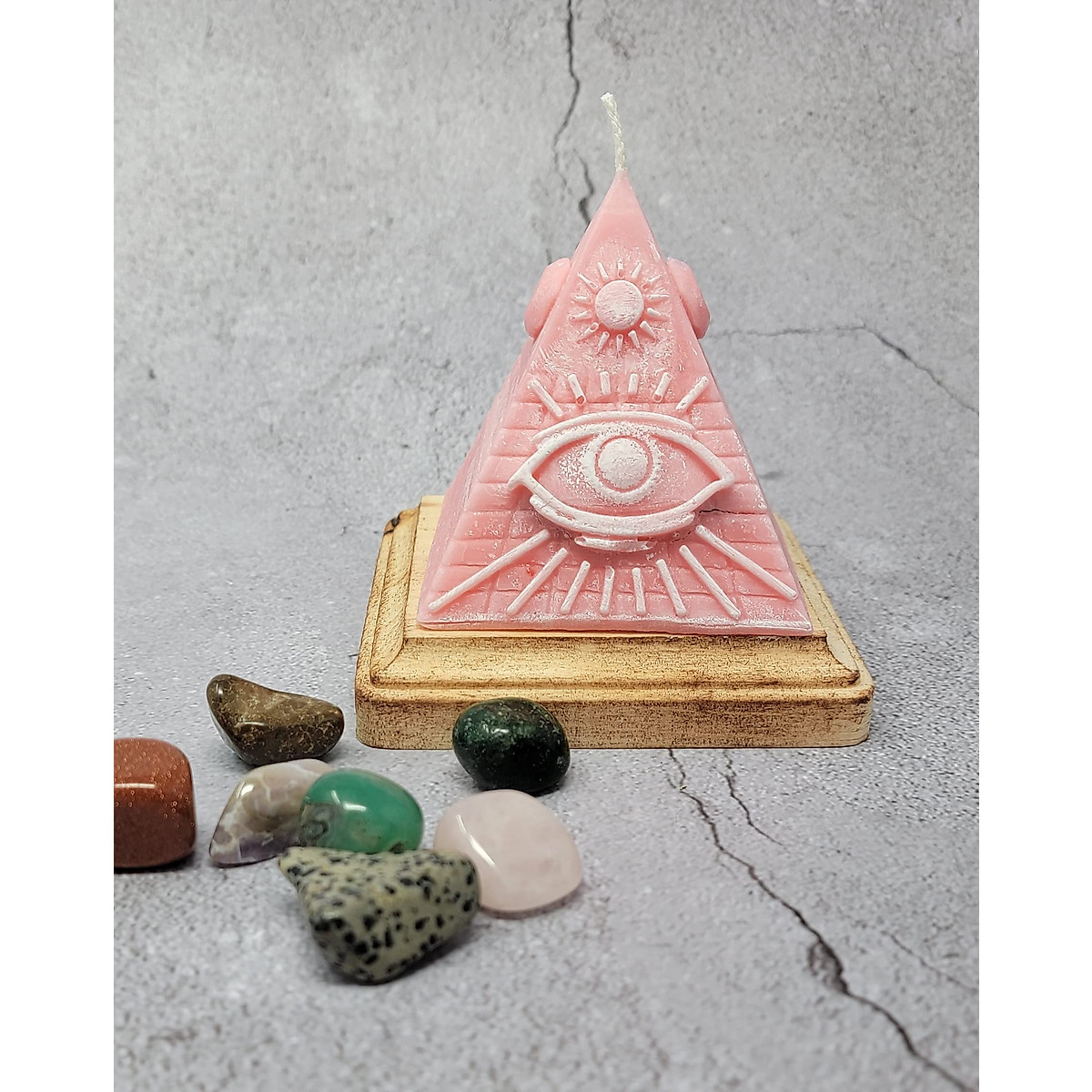 Pyramid Candle with hidden Crystals, Candle with Crystal Hidden Inside, Mystery Candles with Crystals (Pink)