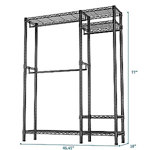 Heavy Duty Clothes Rack Clothing Rack for Hanging Clothes,Large Metal Garment Rack with 4 Tiers Adjustable Wire Shelves&3 Hanger Rods,Freestanding Closet Wardrobe System,MaxLoad 700lbs