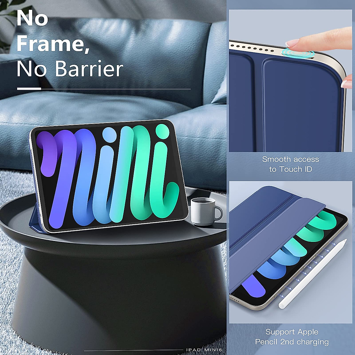 TiMOVO Case for iPad Mini 7 2024 (A17 Pro) / iPad Mini 6 2021, iPad Mini 7th/6th Generation Case 8.3 inch, Strong Magnetic Smart Folio Trifold Stand Cover, Support Apple Pencil Pro- Navy Blue