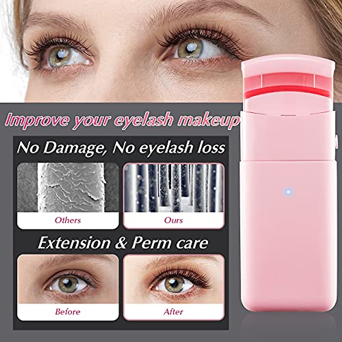 Heated Eyelash Curler, Electric Eyelash Curler with Flexible Silicone Pad, One-Step Lash Curler for Long & Voluminously Curled Eyelashes in Seconds, Last All Day. Battery Included