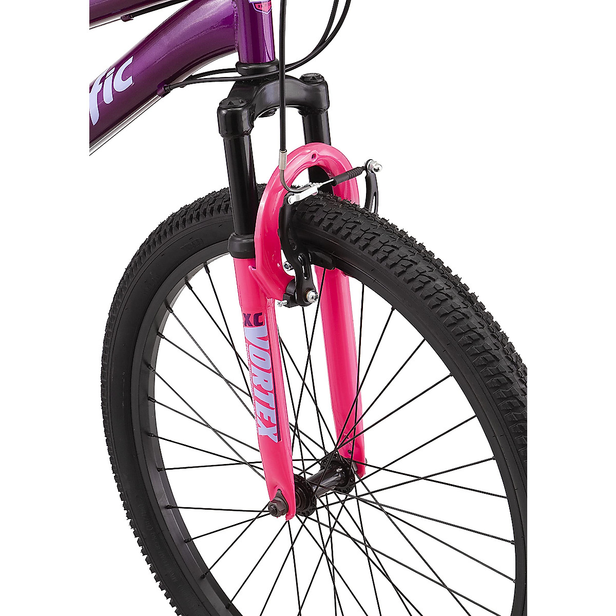 Pacific Cavern Mountain Bike for Youth, Boys and Girls, 21-Speed Twist Shifter, 24-Inch Wheels, 14-Inch Steel Frame, Front Suspension, Kickstand Included, Purple