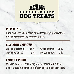 ACANA Singles Freeze Dried Dog Treats, Limited Ingredient Grain Free Duck & Pear Recipe, 3.25oz