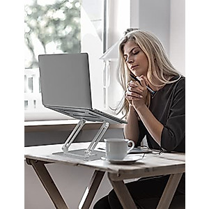 SOUNDANCE Adjustable Laptop Stand with 360° Rotating Heavy Base, Ergonomic Laptop Riser for Desk, Stable Laptop Holder for Collaborative Working, Suit for 10-15.6" PC Computer, Dual Shaft, Silver