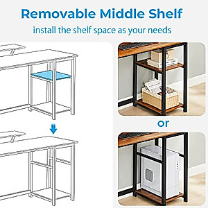 GreenForest Home Office Computer Desk with Monitor Stand and Reversible Storage Shelves,47 inch Modern Writing PC Work Table,Easy Assembly,Walnut