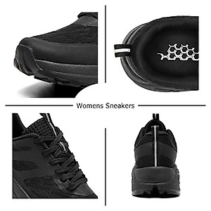 CARENURSE Walking Shoes Women Lightweight Breathable Mesh Lace-Up Sneakers for Women Non-Slip Fashion Comfort Casual Tennis Running Shoe Black