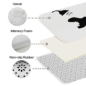 Kntiline Hippo Bathroom Rugs and Black Animal Silhouette Art Pattern Mats Sets 3 Piece, Velvet Memory Foam Black White Bath Mat, Large Small and U-Shaped Contour Shower Mat Non-Slip Washable