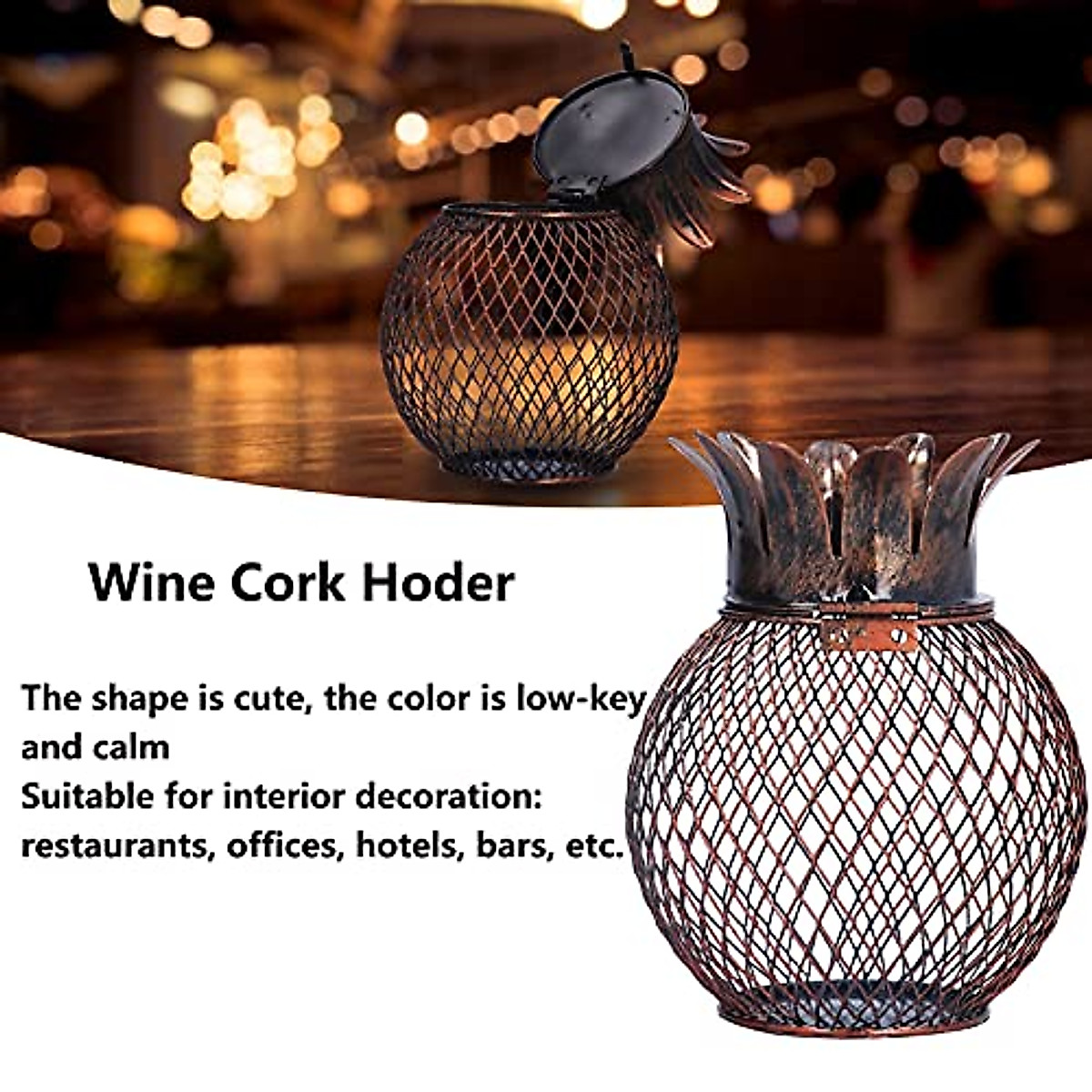 Ladieshow Wine Cork Container, Iron Pineapple Shaped Wine Bottle Cork Storage Box Ornament for Home Bar Decoration Holder Brown