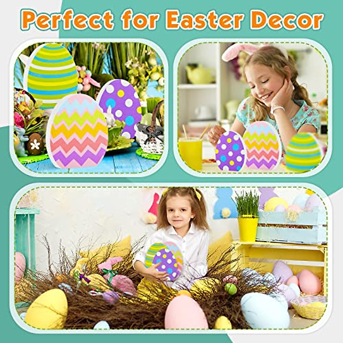 3 Pieces Easter Egg Table Wooden Signs Egg Farmhouse Decorations Spring Egg Wood Tabletop Easter Decorations Easter Egg Dining Room Table Centerpiece for Easter Party Home Office Desk Decor