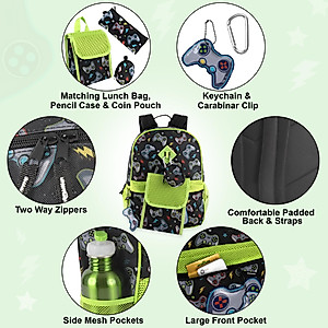 Trail maker Boy's 6 in 1 Backpack With Lunch Bag, Pencil Case, and Accessories