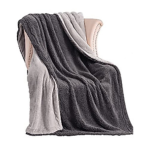 Panku Ultra-Soft Micromink Thick Sherpa Blanket Twin Size for Bed, Reversible Fuzzy Warm Throw Blanket All Season for Men Women Gifts (60X80 Black and Grey)
