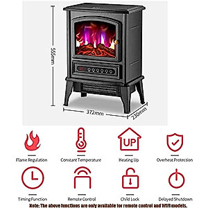 VOMKR Large Electric Stove Fires Freestanding, Electric Fireplace Stove Heater, Recessed and Wall Mounted Freestanding Fireplace with Wood Burning LED Light (Size : Remote Control)