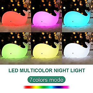 WoneNice Silicone Night Light, Kids Night Light for Bedroom, 7-Color Breathing Modes, Touch Sensor Control, USB Rechargeable Cute Night Lights for Kids Room
