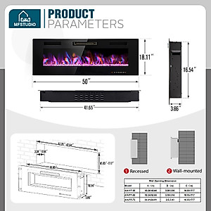 MFSTUDIO Electric Fireplace, 40 inch Fireplace Heater Recessed and Wall Mounted Low Noise with Touch Screen Remote Control and Timer, 1500W