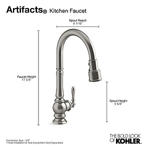Kohler K-29709-VS Artifacts Touchless Kitchen Faucet with Pull Down Sprayer, Kitchen Sink Faucet in Vibrant Stainless