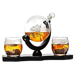 Gifts for Dad, Men Whiskey & Wine Decanter Globe World Set with Globe Glasses Anniversary Birthday House Warming for Liquor Scotch Bourbon Vodka, Gift for Him Husband, Gifts For Men Globe - 850ml