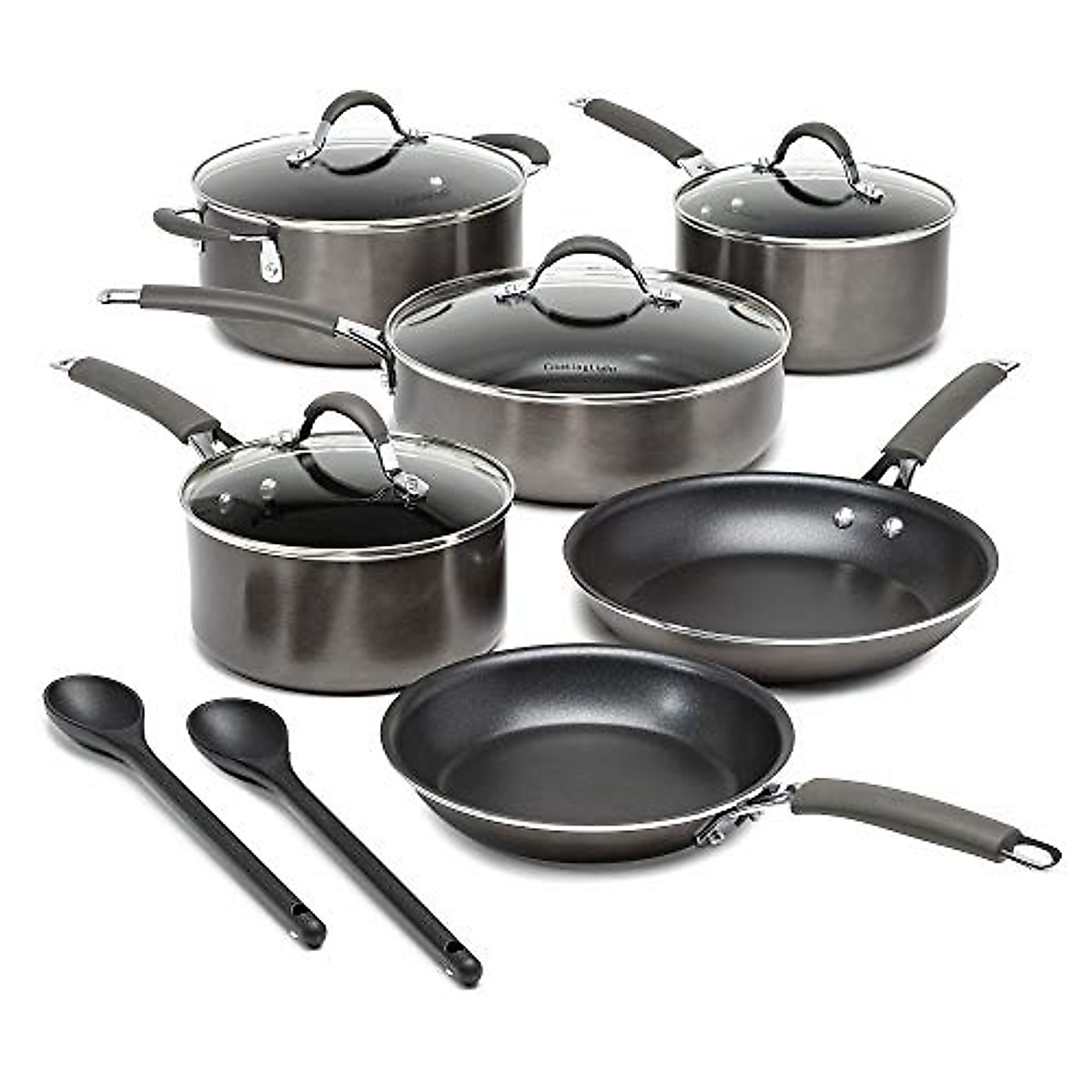 Cooking Light Allure Non-Stick Ceramic Cookware with Silicone Stay Cool Handle, 12 Piece Set, Charcoal