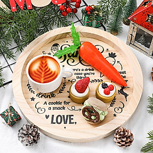 Sliner Christmas Wooden Santa Cookie Plates Round Treat Plates Serving Trays 11.81" Milk Snacks Cookie Plates for Gift Giving Cute Xmas Platters Decorative Santa Treat Board for Holiday Supply