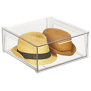 mDesign Plastic Stackable Closet Storage Organizer Bin Containers with Front Pull Drawer for Cabinet, Desk, Shelf, Cupboard, or Dresser Organization - Lumiere Collection - 2 Pack - Clear