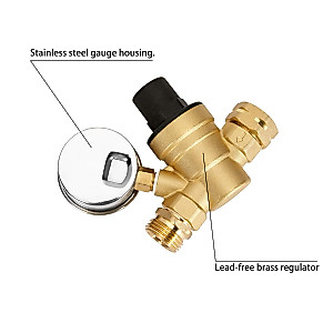 Esright Brass Water Pressure Regulator 3/4 Lead-Free with Gauge for RV Camper Adjustable Water Pressure Regulator,Build-in Oil (NH Threads)