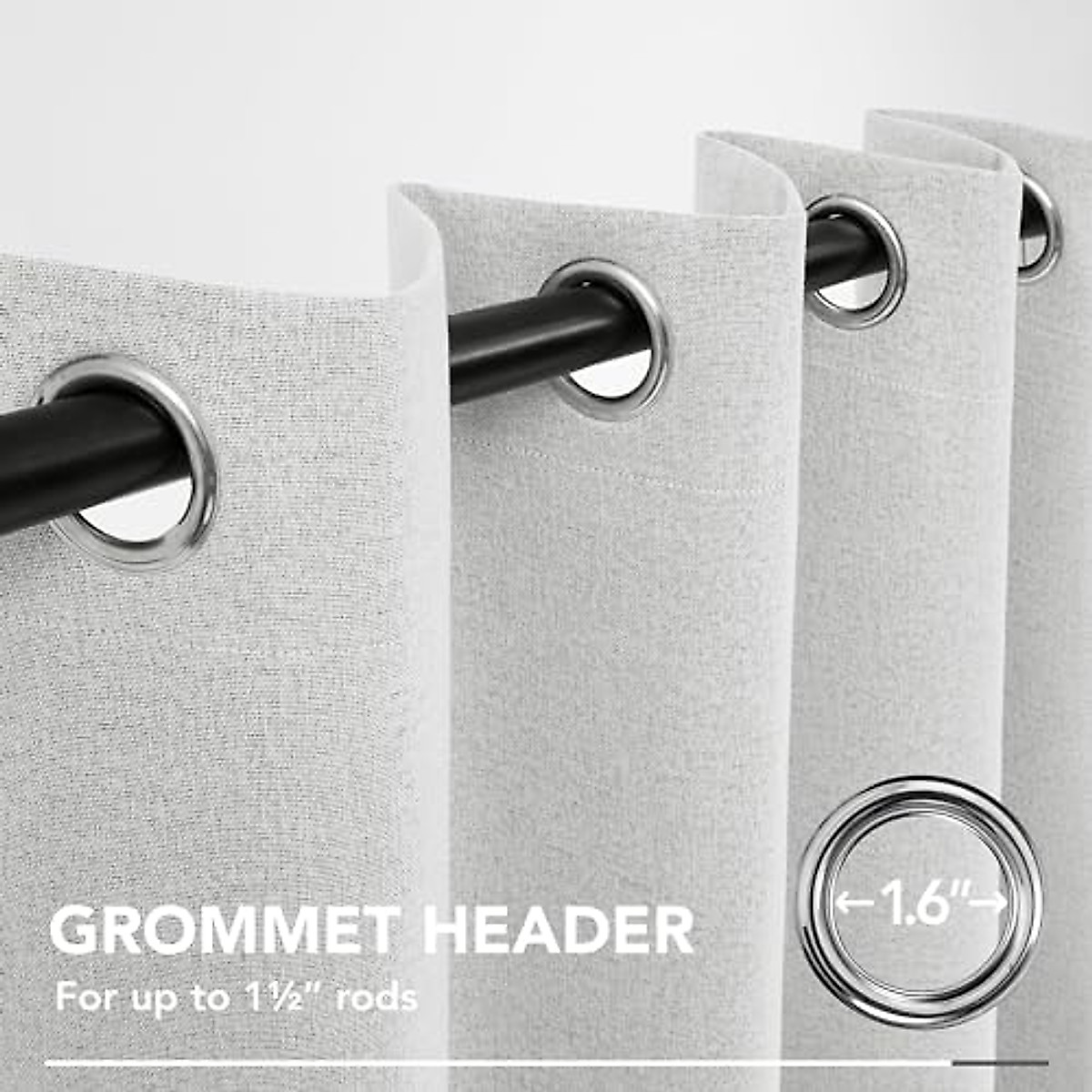 Deconovo Total Blackout Curtains Linen Curtains Room Darkening Curtains with Grommets for Bedroom Living Room Kids Room,Greyish White,52Wx95L in,2 Panels