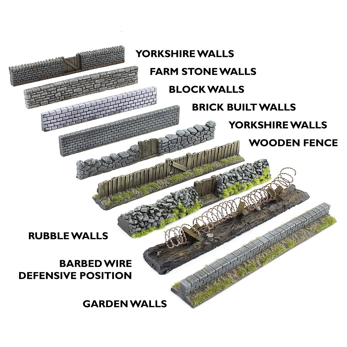 War World Gaming | Rubble Stone Wall | Painted x 30 | 20mm - 28mm Scale Resin Wargaming Tabletop Terrain Scenery