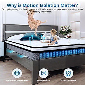Skyday Queen Mattress, 10 Inch Cooling Queen Size Mattresses in A Box, Gel Memory Foam Hybrid Mattress for Motion Isolation, Pressure Relief,Medium Firm, Breathable, CertiPUR-US, 80"x 60"x10"