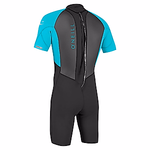 O'Neill Wetsuits Youth Reactor-2 2mm Back Zip Short Sleeve Spring Wetsuit, Black/Aqua, 6