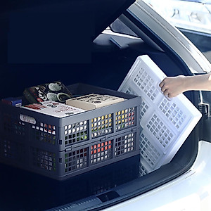 Plastic Storage Basket 50L, Foldable Storage Bin Organizer, Collapsible Milk Crates Heavy Duty Transit Storage, Hand Trucks Stackable Folding Crate Plastic Folding Baskets for Farm Home