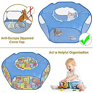 AUTOWT Small Animal Playpen, Breathable Transparent Pet Tent with Top Cover Auto-Open Indoor Outdoor Exercise Foldable Yard Fence for Kitten, Puppy, Guinea Pig, Rabbits, Hamster and Hedgehogs (Blue)