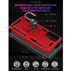 Military Grade Drop Impact for Samsung Galaxy Note 20 Case Note 20 5G Case 360 Metal Rotating Ring Kickstand Holder Armor Heavy Duty Shockproof Case for Galaxy Note 20 5G Phone Case (Red)