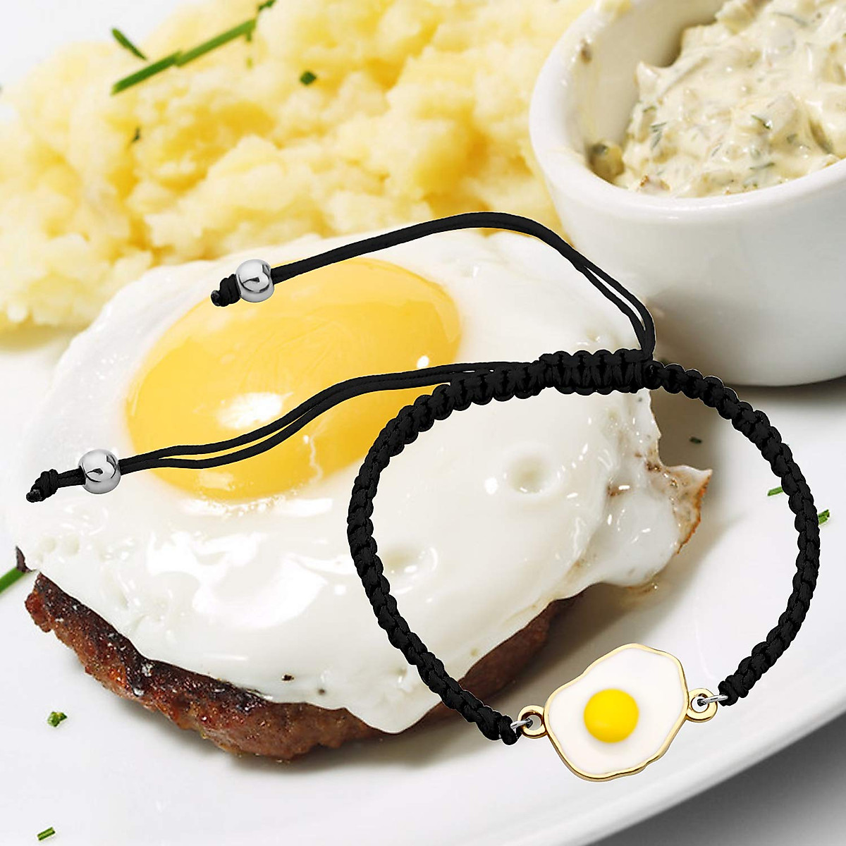 CENWA Egg Jewelry Breakfast Jewelry Egg Pendant Adjustable Bracelet Egg Gift Egg Lover Gift (egg br)