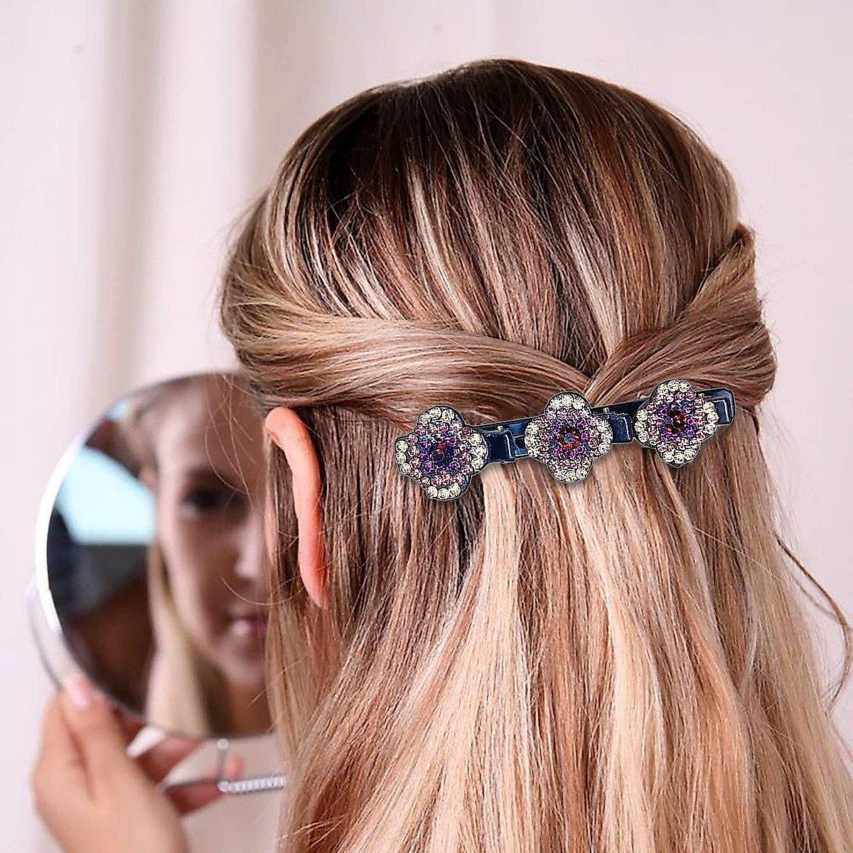 Femdela Hair Clips, 4-Pack Sparkling Crystal Stone Hair Clips for Women & Girls, Four-Leaf Clover Chopped Hairpin Duckbill Clip with 3 Small Clips for Styling Sectioning