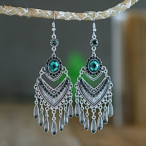 Women Dangle Earrings, 1 Pair Hook Earrings Vintage Ethnic Style Elegant Hollow Delicate Drop Earrings for Travelling Drop Earrings Women Beauty (Colour Name : Green) (Red b)