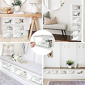 mupera X-Large Shoe Box Storage White Shoe Boxes with Lid, Clear Plastic Stackable Shoe Box Organizers, Storage Bin, Sneakers Shoe Storage Containers Shoe Holder (9 Pack)