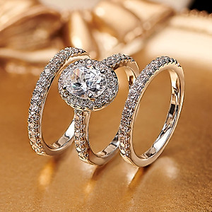 SweetJew Wedding Rings For Women Oval Halo AAAAA Cubic Circonia Silver Bridal Engagement Rings Size-9