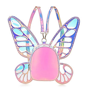 ENJOININ Women's Laser Holographic Backpack Butterfly Angel Wings Casual Daypack Shoulder bag for Young Girls (Laser Pink)