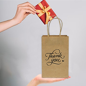 bagmad 50 Pack 5.25x3.25x8 Inch Small Brown Paper Gift Bags with Handles Bulk, Thank You Kraft Paper Bags for Party Favors Grocery Retail Shopping Wedding Craft Cub Sacks (Plain Natural, 50pcs)