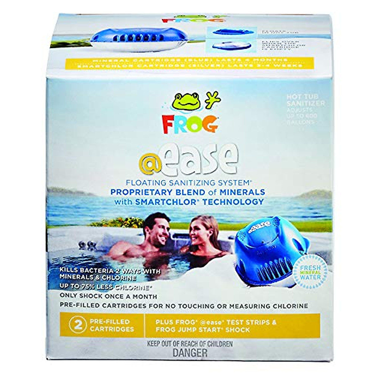 FROG @Ease Floating Sanitizing System for Hot Tubs up to 600 gallons, Self-Regulating Spa Sanitizer + 1 Packet of FROG Maintain Non-Chlorine Shock Treatment, Cyanuric Acid Free