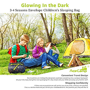 AceCamp Kids Sleeping Bag, Glow-in-The-Dark Sleeping Bag for Kids and Youth, Portable Water-Resistant Kids Sleeping Bag, Temp Rating 30F/ -1℃, for Camping, Hiking, Slumber Party (Kids,Purple)