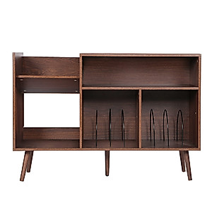 RARZOE Large Record Player Stand, Mid Century Concord Turntable Stand Table Holds Up to 350 Albums, Vinyl Record Storage Cabinet with Wood Legs for Living Room Office, Walnut Brown