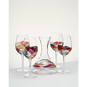 Antoni Barcelona Set Wine Decanter and Wine Glasses Mouth Blown Hand Painted Amazing Gift Wedding Woman Man Unique Present Anniversary Drink Party (Large Wine Glasses Set 2, Red)