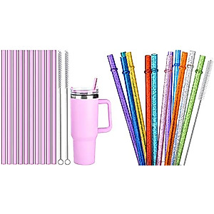 ALINK 13 IN Glitter Straws + Pink Straws for Stanley 40 OZ Tumbler