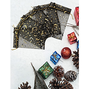 Jexila 100PCS Black Organza Bags 4X6 with Drawstring Jewelry Bags Small Moon Star Mesh Bags for Wedding Party Favor Candy Bags