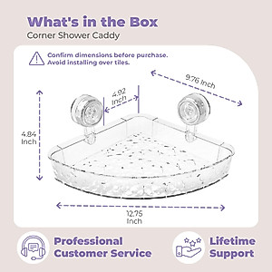 KATIKADDY Corner Shower Caddy Suction Cup Drill-Free Corner Shower Organizer Rack Shower Suction Shelf Removable Shower Corner Caddy for Bathroom Kitchen Living Room Plastic Stylish Clear
