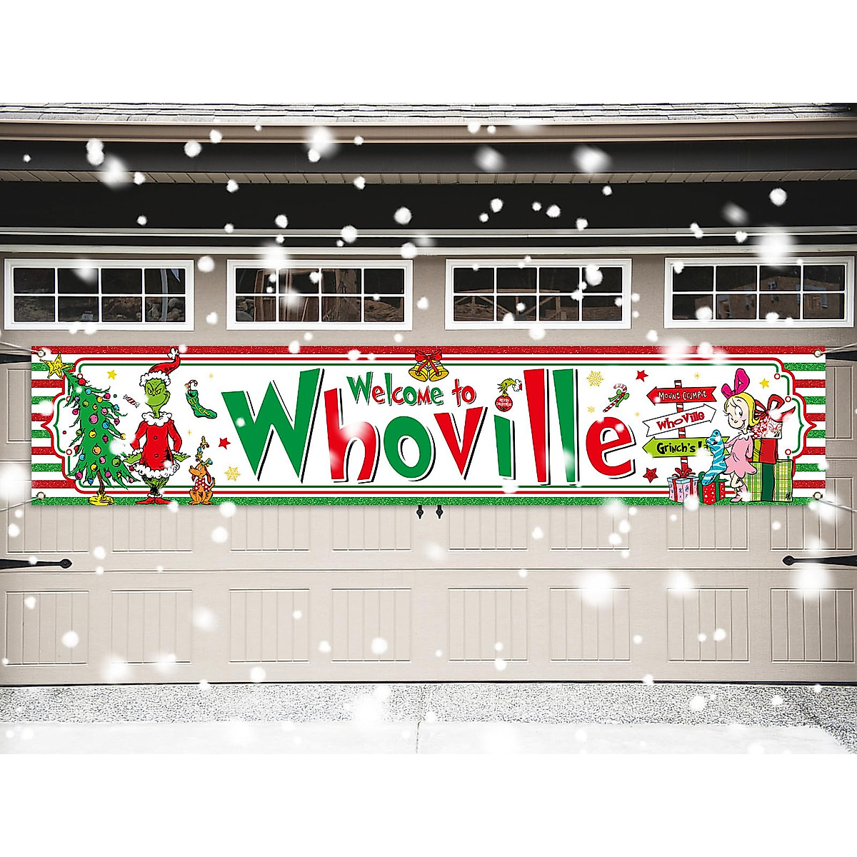 Vohado Welcome to Whoville Fence Banner Christmas Winter Holiday Party Decoration Xmas Decor Yard Outdoor Hanging Banner