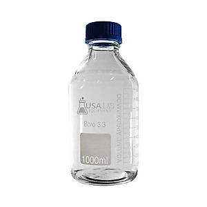 USA LAB 2000 ML Round Media Bottle with GL45 Screw Cap, Clear 3.3 Borosilicate Glass Bottles for Scientific Solution Storage, Multi Purpose Science Labs Solvent Container